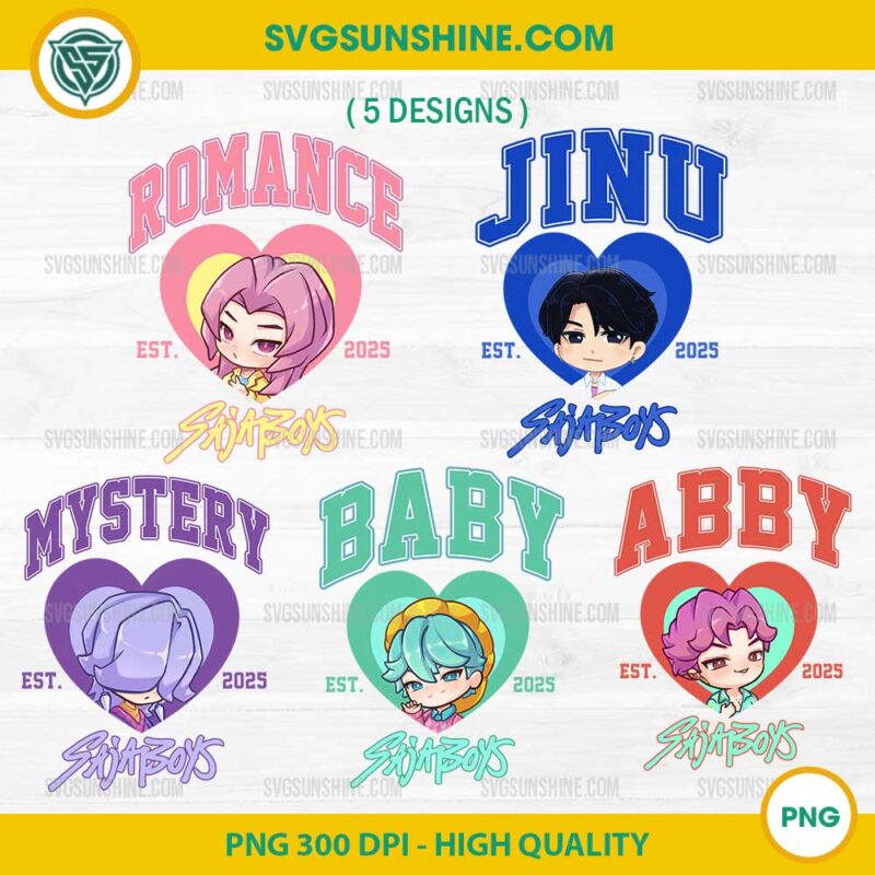 The Saja Boys Heart PNG Bundle – KPop Demon Hunters Chibi Character Clipart