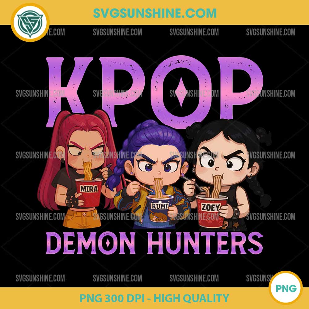 Chibi Huntrix Noodle PNG – Mira, Rumi & Zoey from KPop Demon Hunters