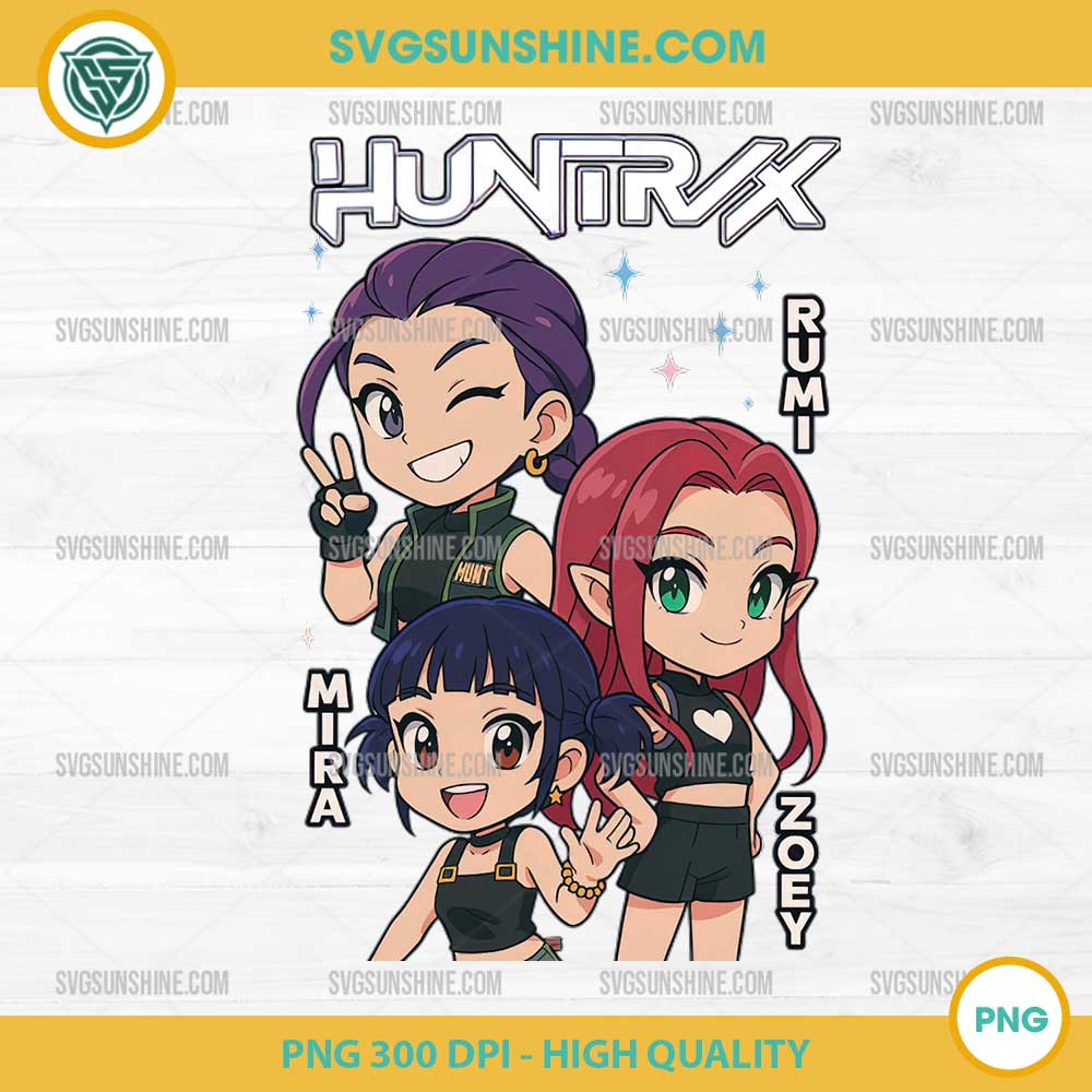 Huntrix Chibi Anime PNG – Rumi, Mira & Zoey from KPop Demon Hunters