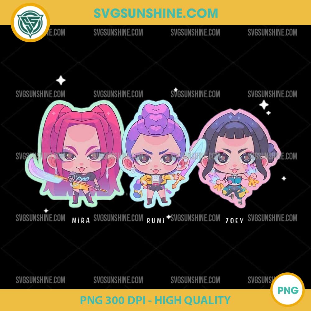 Huntrix Chibi PNG – Mira, Rumi & Zoey Digital Download | KPop Demon Hunters