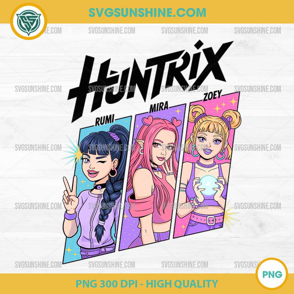 Huntrix Comic Panel PNG – Rumi, Mira & Zoey KPop Demon Hunters Digital Download