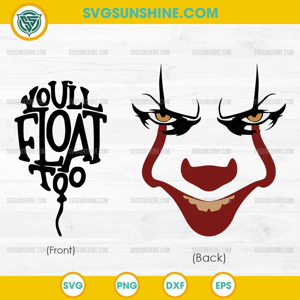 Pennywise Face SVG – You’ll Float Too Halloween Horror Clown Design for ...