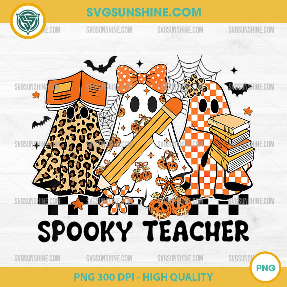 Spooky Teacher Halloween PNG – Cute Ghosts with Books and Pencil PNG ...