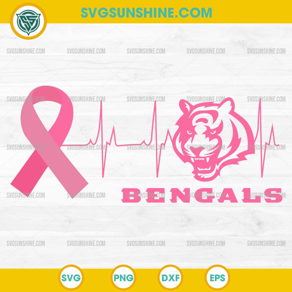 Cincinnati Bengals Breast Cancer Awareness SVG – Pink Ribbon Heartbeat ...