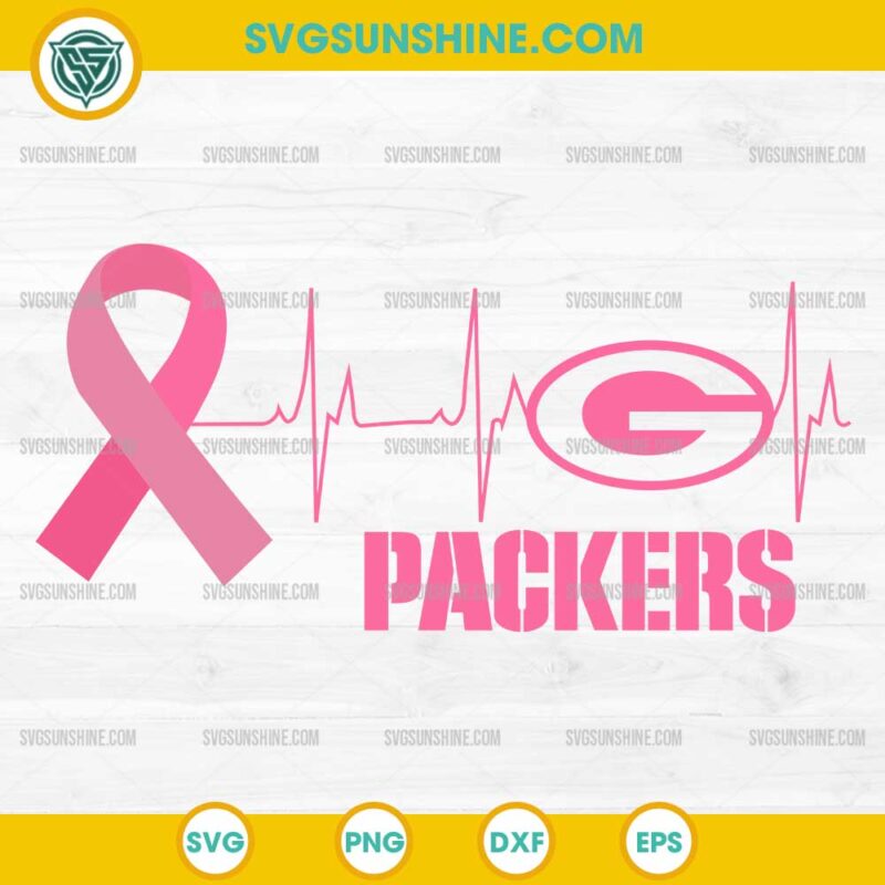 Green Bay Packers Breast Cancer Awareness SVG – Pink Ribbon Heartbeat ...