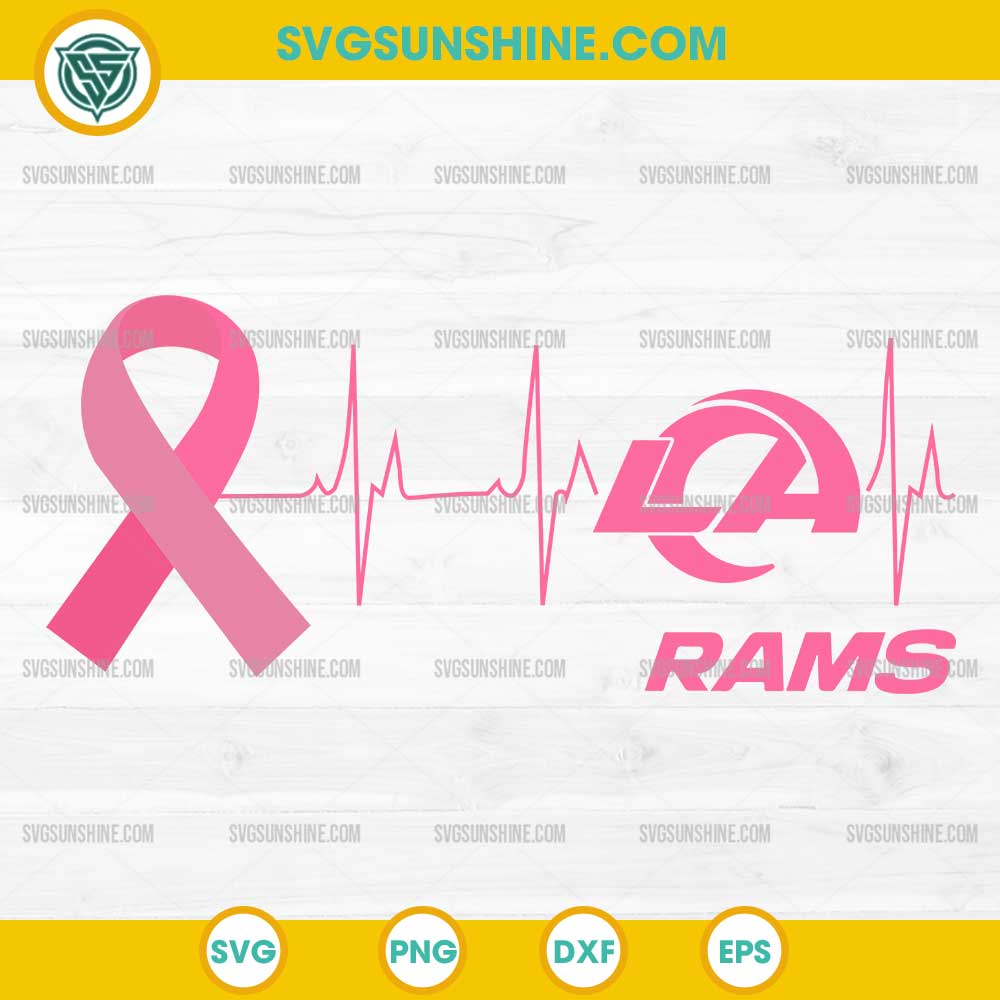 LA Rams Breast Cancer Awareness SVG – Pink Ribbon Heartbeat Rams ...