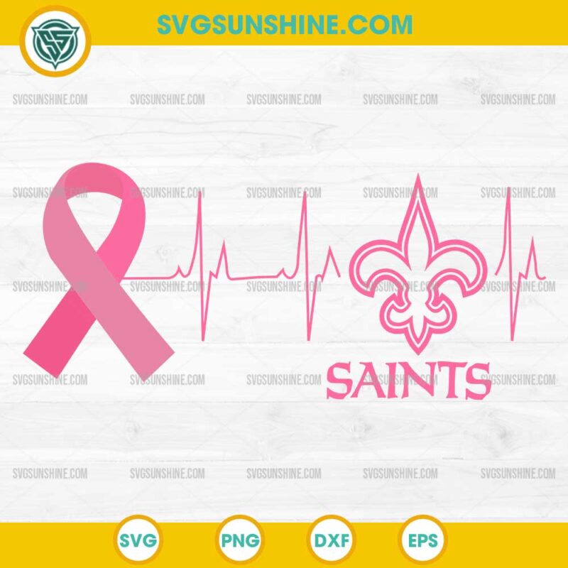 New Orleans Saints Breast Cancer Awareness SVG – Pink Ribbon Heartbeat ...