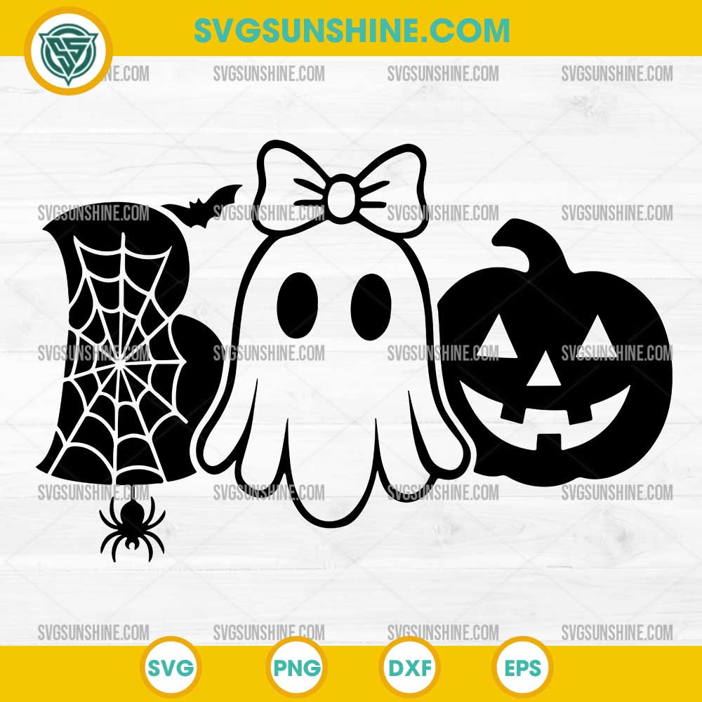 Boo Ghost Halloween SVG | Boo Girl Spiderweb Pumpkin SVG Cut File