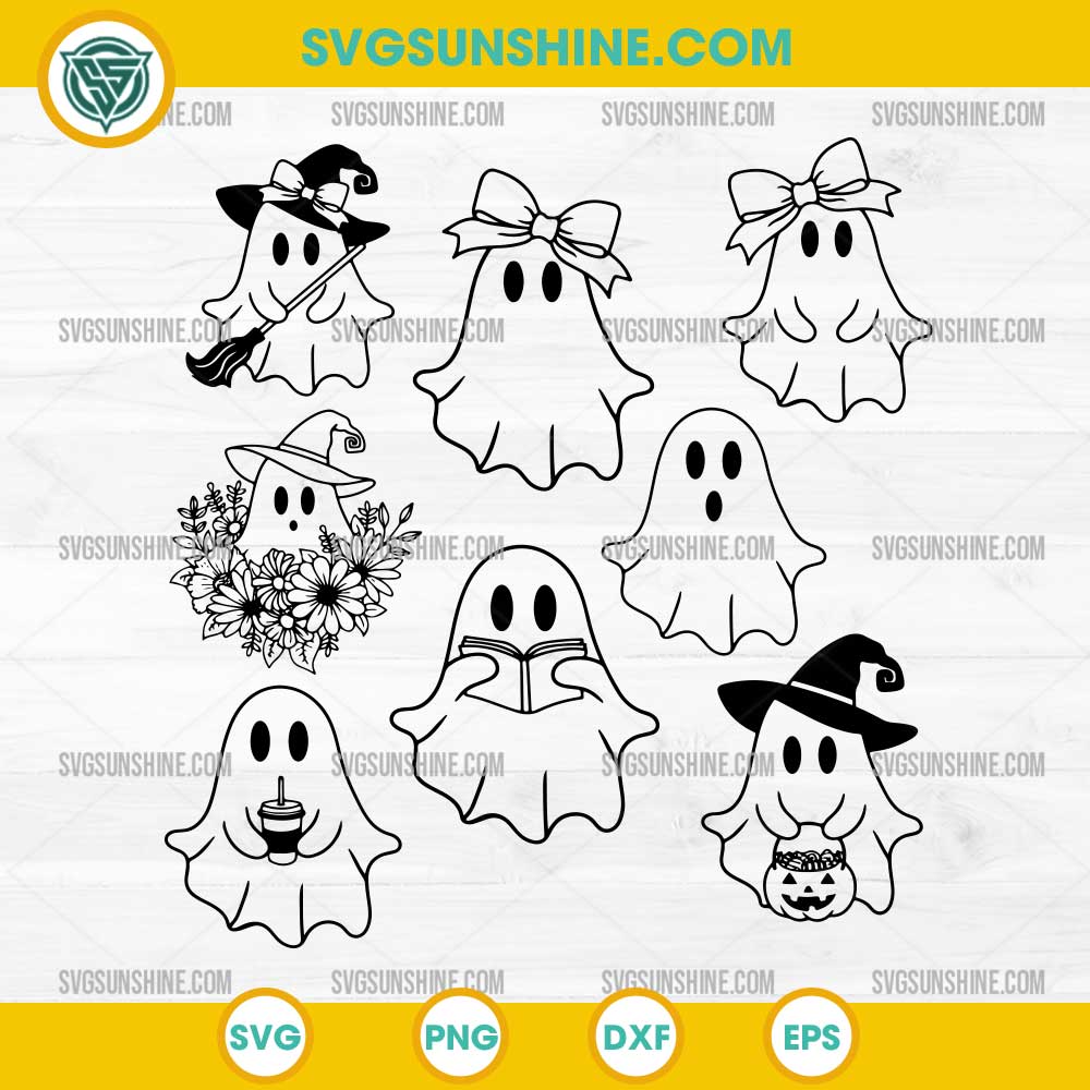 Cute Ghost SVG Bundle | Kawaii Halloween Ghost SVG Set | Spooky Cute ...