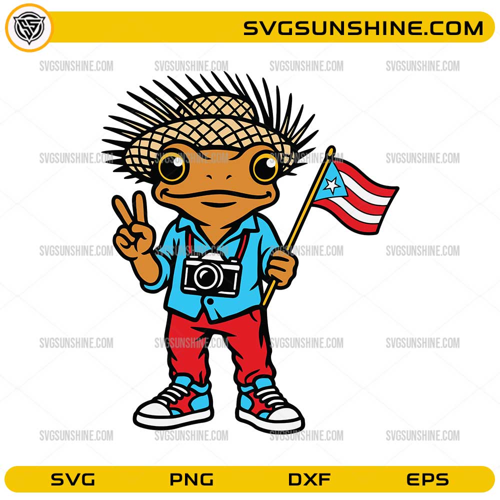 Bad Bunny Frog SVG PNG DXF EPS, Puerto Rico Flag Cute Frog Digital Design