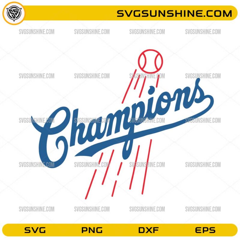 LA Dodgers Champions Baseball SVG, Retro Baseball Lettering Cut File