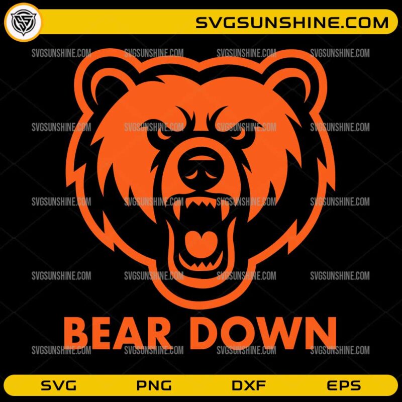Chicago Bears Bear Down SVG PNG | Bear Head Logo Cut File Design