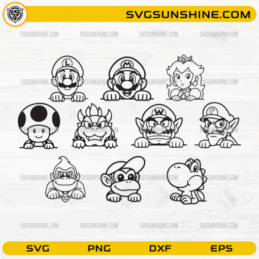 Mario Game Characters Peek SVG Bundle | Super Mario Characters SVG