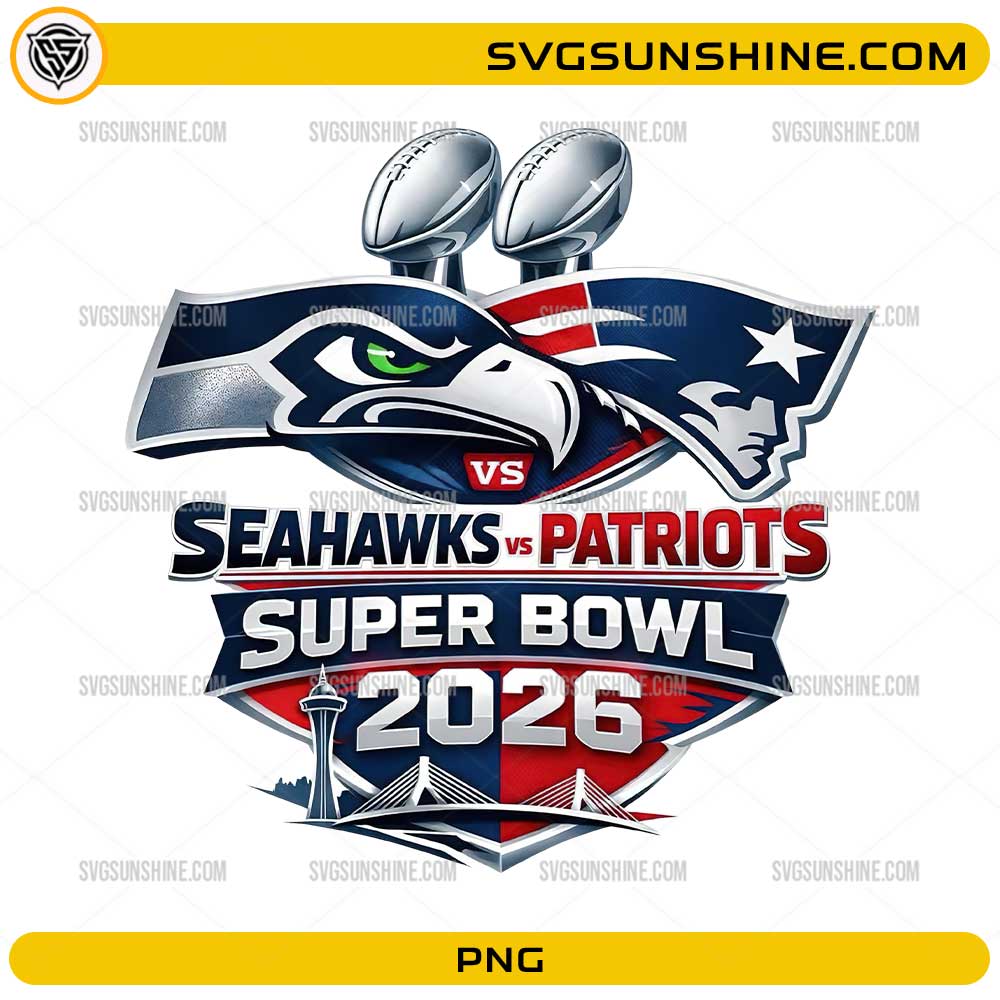 Seahawks vs Patriots Super Bowl 2026 PNG | NFL Championship Logo Design