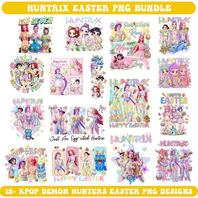 Huntrix Easter PNG Bundle | Kpop Demon Hunters Happy Easter Designs