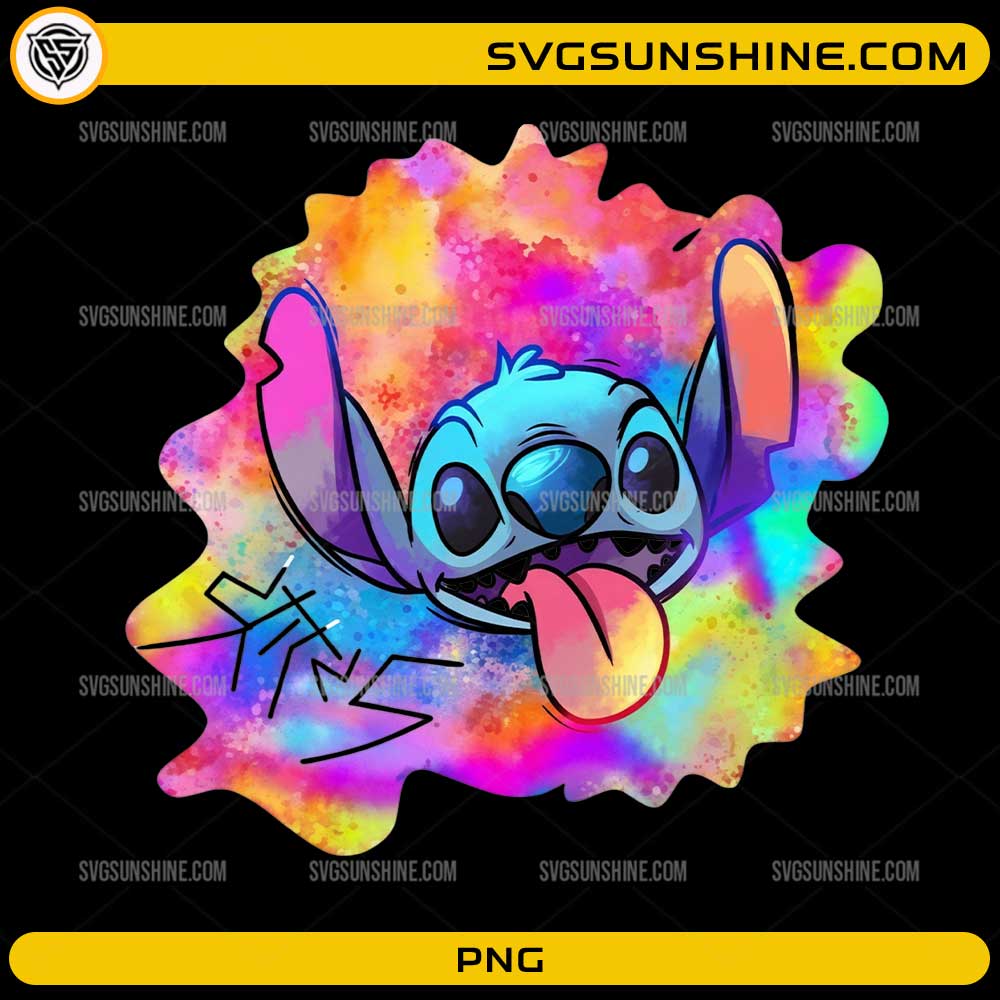 Stitch Tie Dye PNG Cute Cartoon Color Splash Design